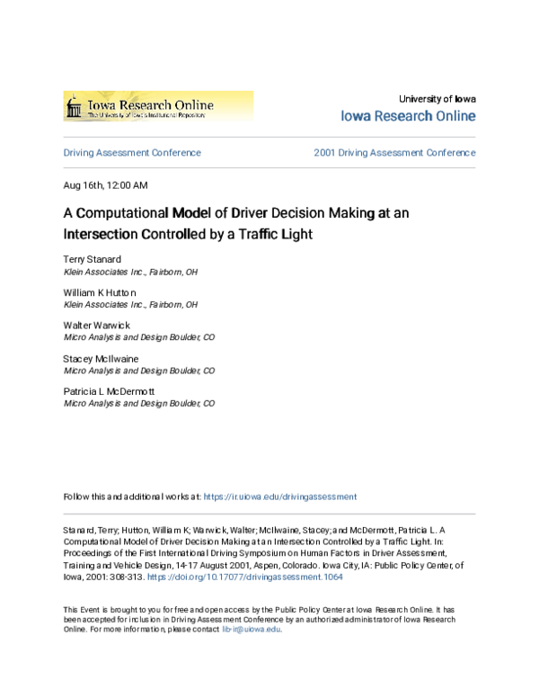 (PDF) A Computational Model of Driver Decision Making at an ...