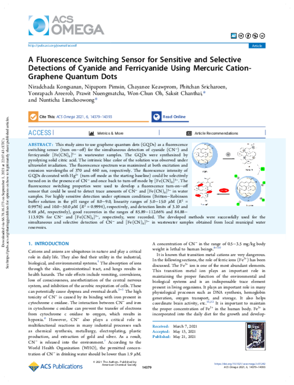 (PDF) A Fluorescence Switching Sensor for Sensitive and Selective ...