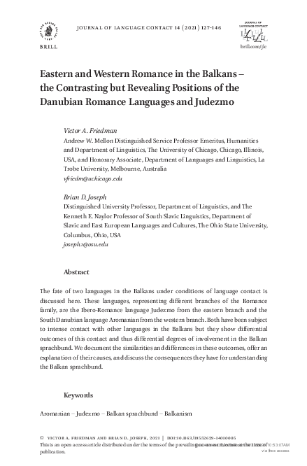 (PDF) Eastern and Western Romance in the Balkans – the Contrasting but ...