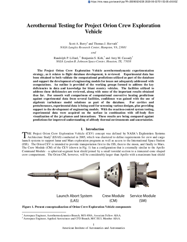 (PDF) Aerothermal Testing for Project Orion Crew Exploration Vehicle