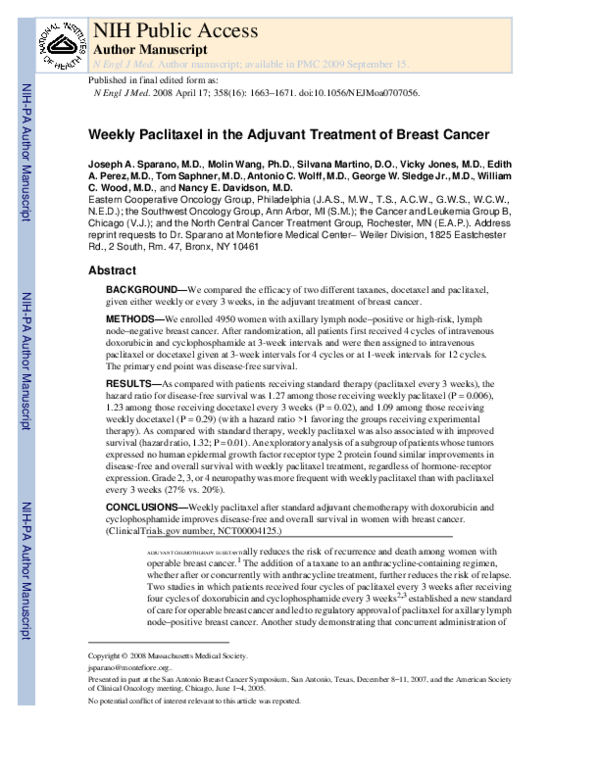 (PDF) Weekly Paclitaxel in the Adjuvant Treatment of Breast Cancer