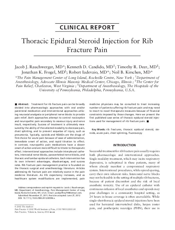 (PDF) Thoracic Epidural Steroid Injection for Rib Fracture Pain