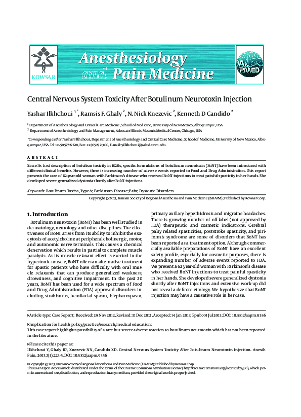 (PDF) Central Nervous System Toxicity After Botulinum Neurotoxin Injection