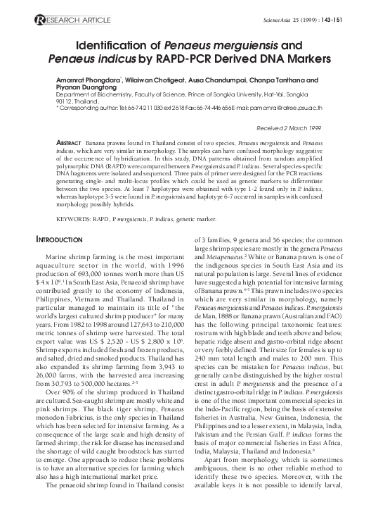(PDF) Identification of Penaeus merguiensis and Penaeus indicus by RAPD ...