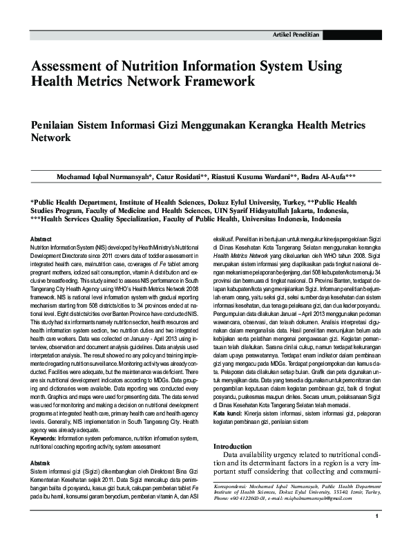 (PDF) Assessment of Nutrition Information System Using Health Metrics ...