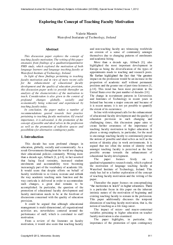 (PDF) Exploring the Concept of Teaching Faculty Motivation