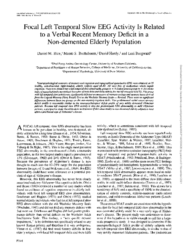 (PDF) Left Temporal Slow EEG and Memory Deficits