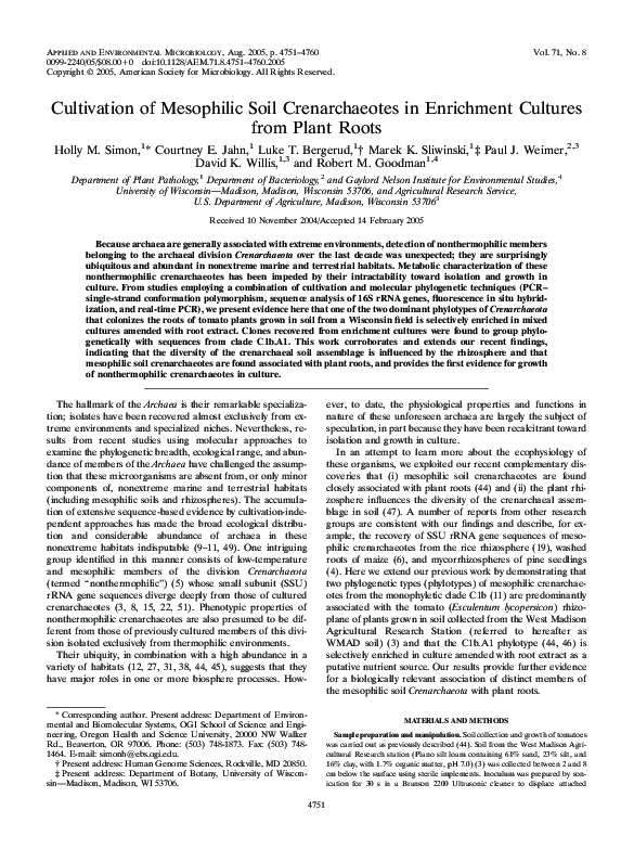 (PDF) Cultivation of Mesophilic Soil Crenarchaeotes in Enrichment ...