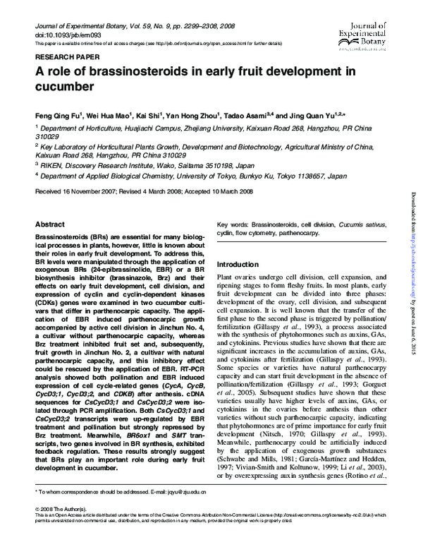 (PDF) A role of brassinosteroids in early fruit development in cucumber