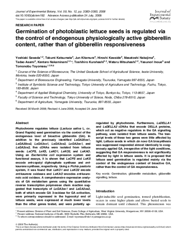 (PDF) Germination of photoblastic lettuce seeds is regulated via the ...