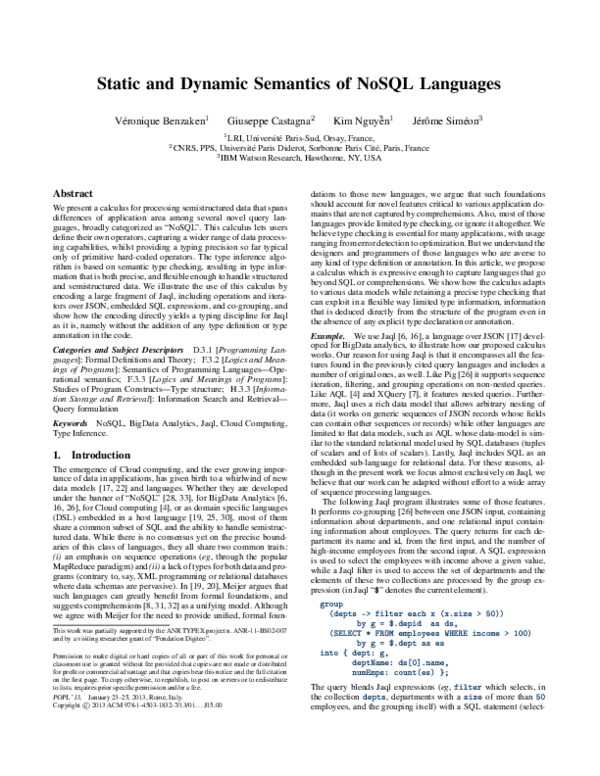 (PDF) Static and Dynamic Semantics of NoSQL Languages