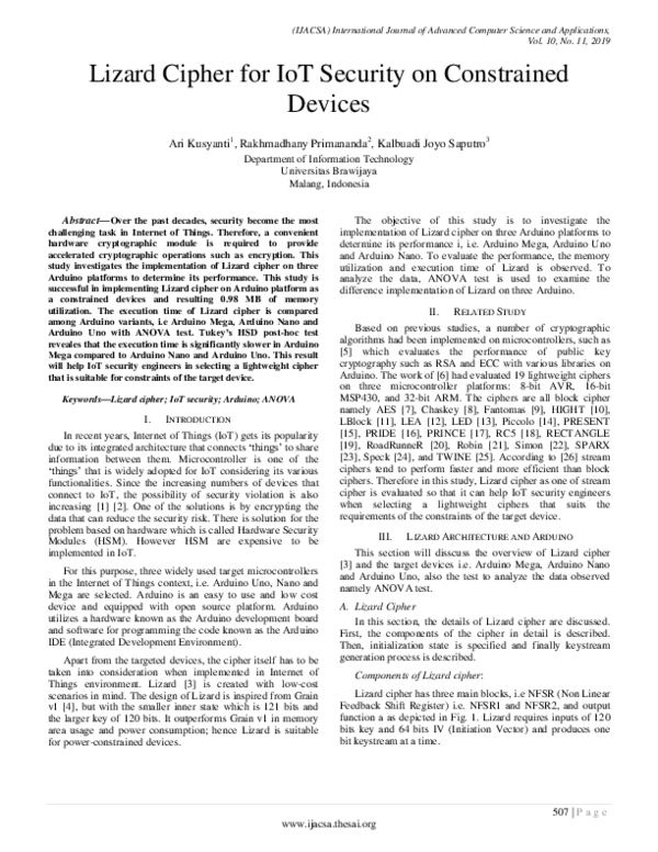 (PDF) Lizard Cipher for IoT Security on Constrained Devices