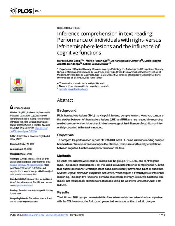 Pdf Inference Comprehension In Text Reading Performance Of