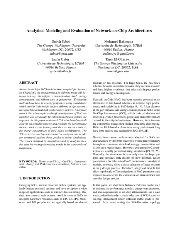 (PDF) Analytical modeling and evaluation of network-on-chip architectures | Tarek El-ghazawi ...