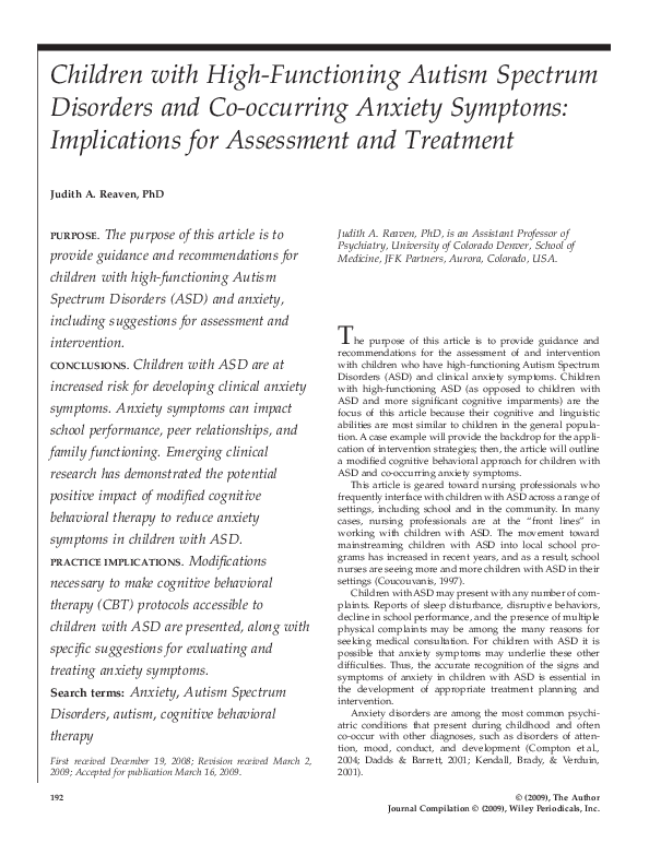 (PDF) Children with High-Functioning Autism Spectrum Disorders and Co ...