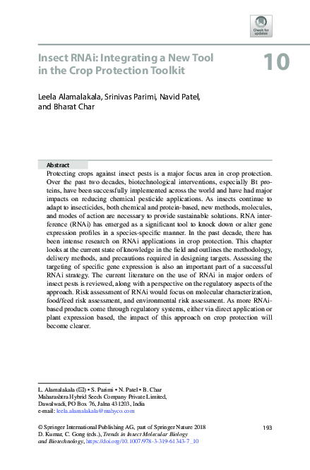 (PDF) Insect RNAi: Integrating a New Tool in the Crop Protection Toolkit