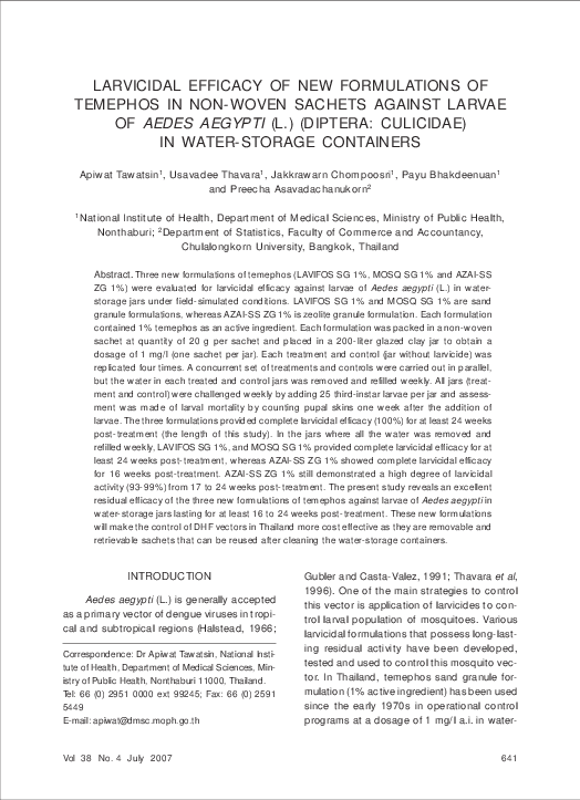 (PDF) Larvicidal efficacy of new formulations of temephos in non-woven ...