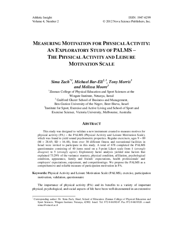 (PDF) Measuring Motivation for Physical Activity: An Exploratory Study ...