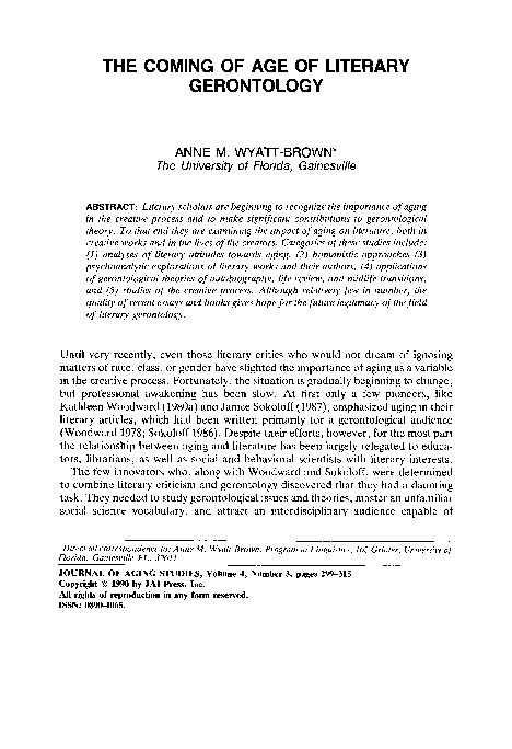(PDF) The coming of age of literary gerontology