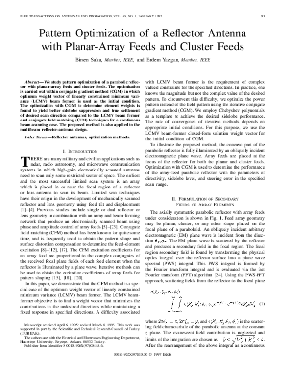 (PDF) Pattern optimization of a reflector antenna with planar-array feeds and cluster feeds