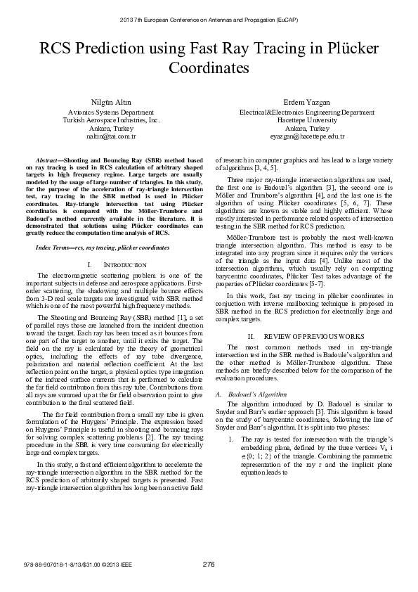 (PDF) RCS prediction using fast ray tracing in Plücker coordinates