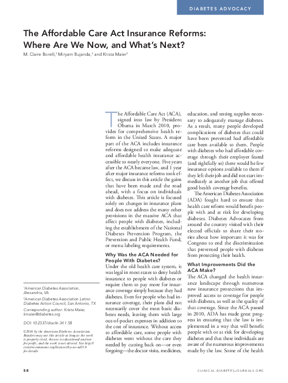 (PDF) The Affordable Care Act Insurance Reforms: Where Are We Now, and ...