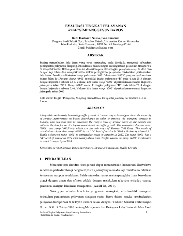 (PDF) Evalauasi Tingkat Pelayanan Ramp Simpang Susun Baros