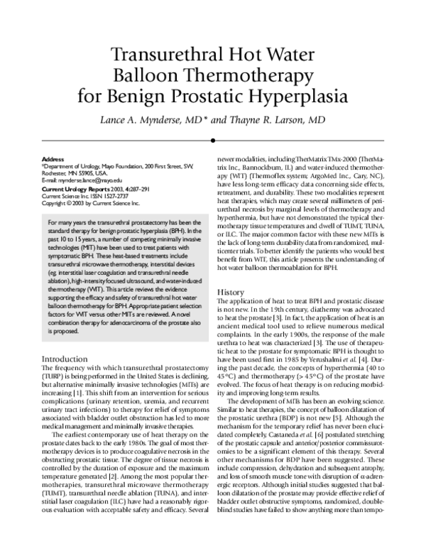(PDF) Transurethral hot water balloon thermotherapy for benign ...
