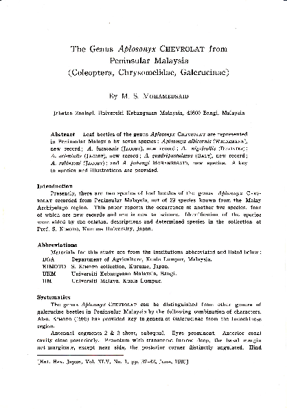 (PDF) The genus Aplosonyx Chevrolat from Peninsular Malaysia ...