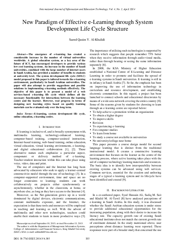 (PDF) New Paradigm of Effective e-Learning through System Development ...