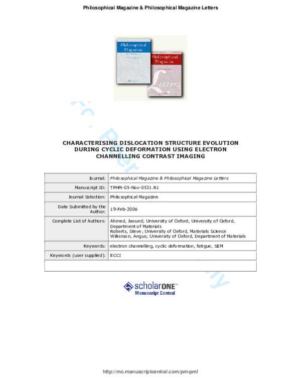 (PDF) Characterizing dislocation structure evolution during cyclic ...
