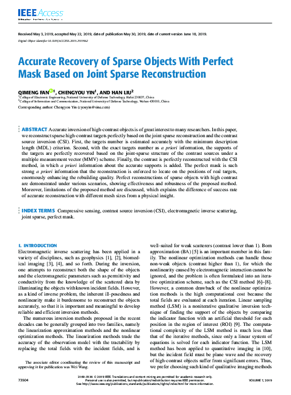 (PDF) Accurate Recovery of Sparse Objects With Perfect Mask Based on ...