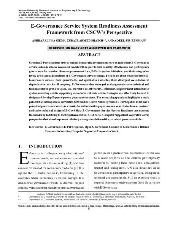 (PDF) E-Governance Service System Readiness Assessment Framework from CSCW’s Perspective