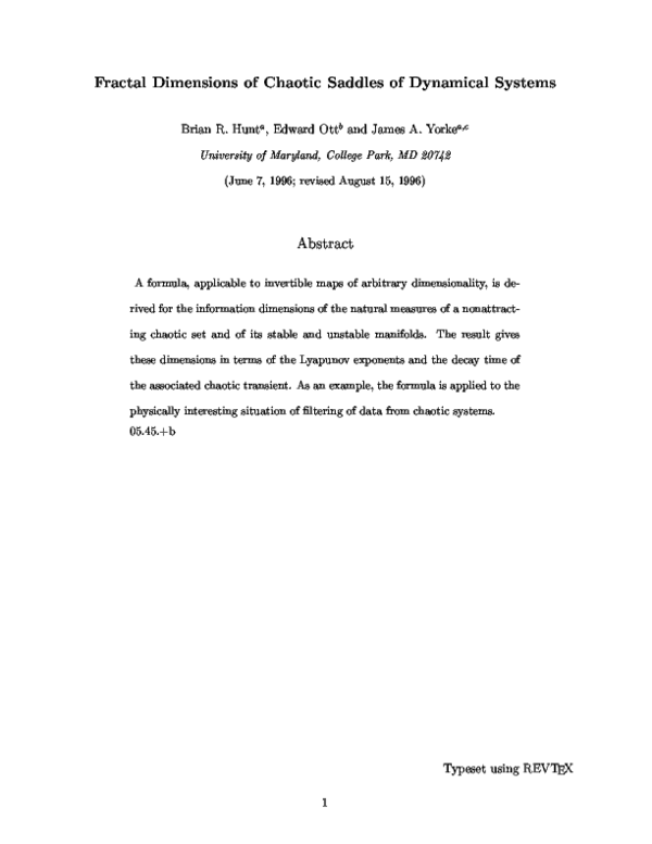 (PDF) Fractal dimensions of chaotic saddles of dynamical systems