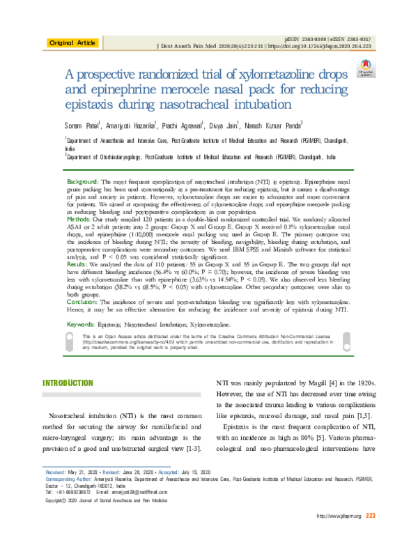 (PDF) A prospective randomized trial of xylometazoline drops and ...