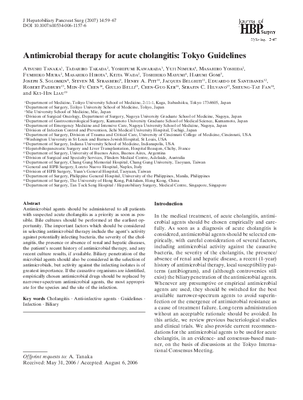 (PDF) Antimicrobial therapy for acute cholangitis: Tokyo Guidelines