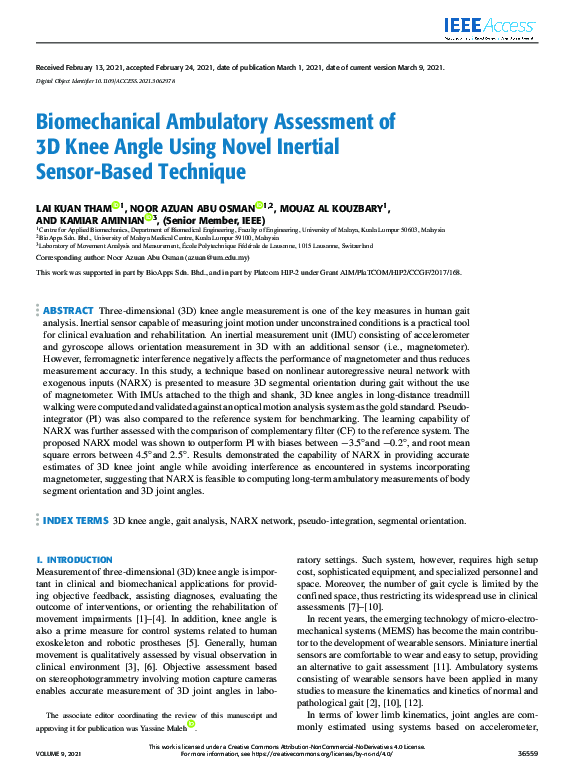 (PDF) Biomechanical Ambulatory Assessment of 3D Knee Angle Using Novel Inertial Sensor-Based ...