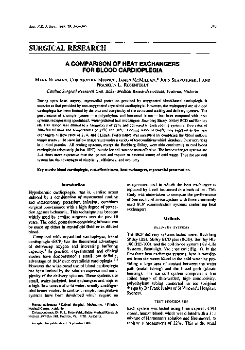 (PDF) A Comparison of Heat Exchangers for Blood Cardioplegia
