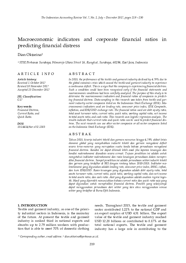 (PDF) Macroeconomic Indicators and Corporate Financial Ratios in ...