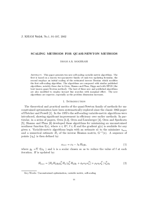 (PDF) Scaling Methods for Quasi-Newton Methods