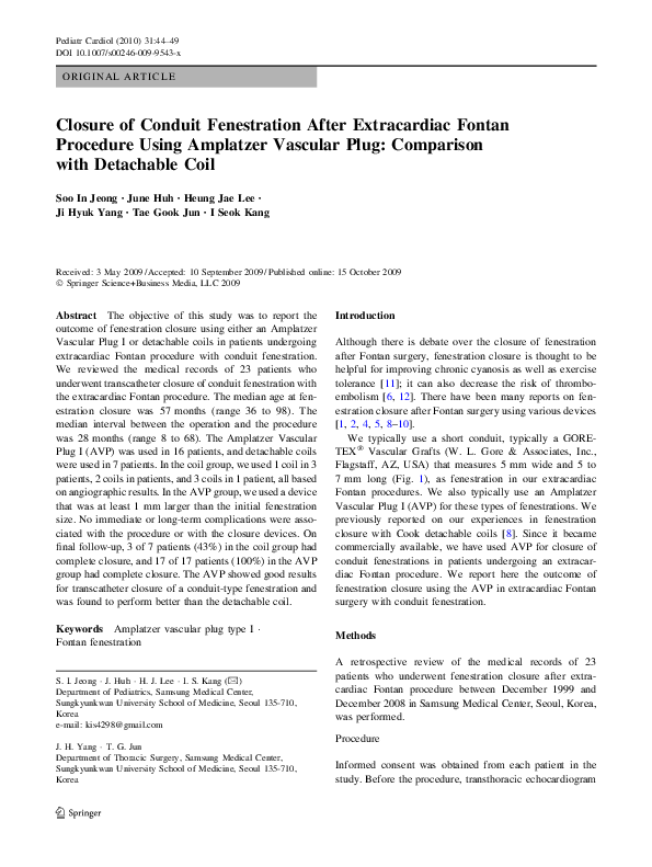 (PDF) Closure of Conduit Fenestration After Extracardiac Fontan ...