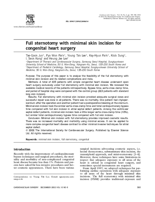 (PDF) Full sternotomy with minimal skin incision for congenital heart ...