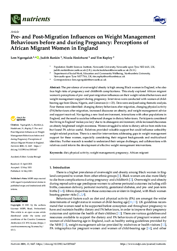 (PDF) Pre- and Post-Migration Influences on Weight Management ...