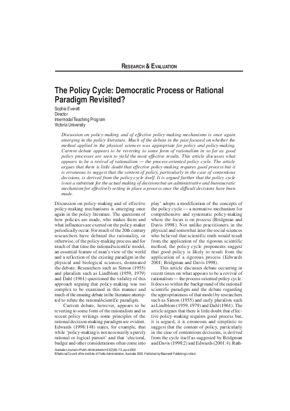 (PDF) The Policy Cycle: Democratic Process or Rational Paradigm Revisited?