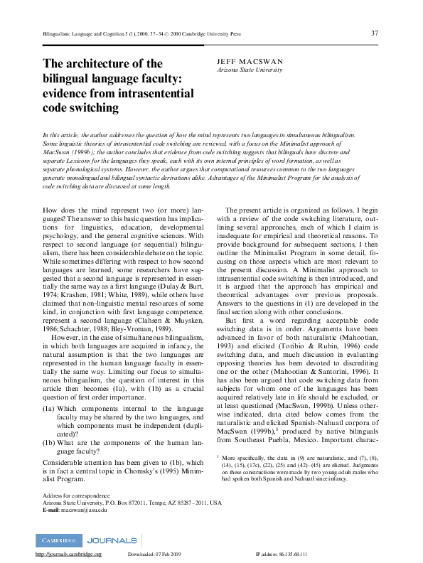 (PDF) The architecture of the bilingual language faculty: evidence from ...
