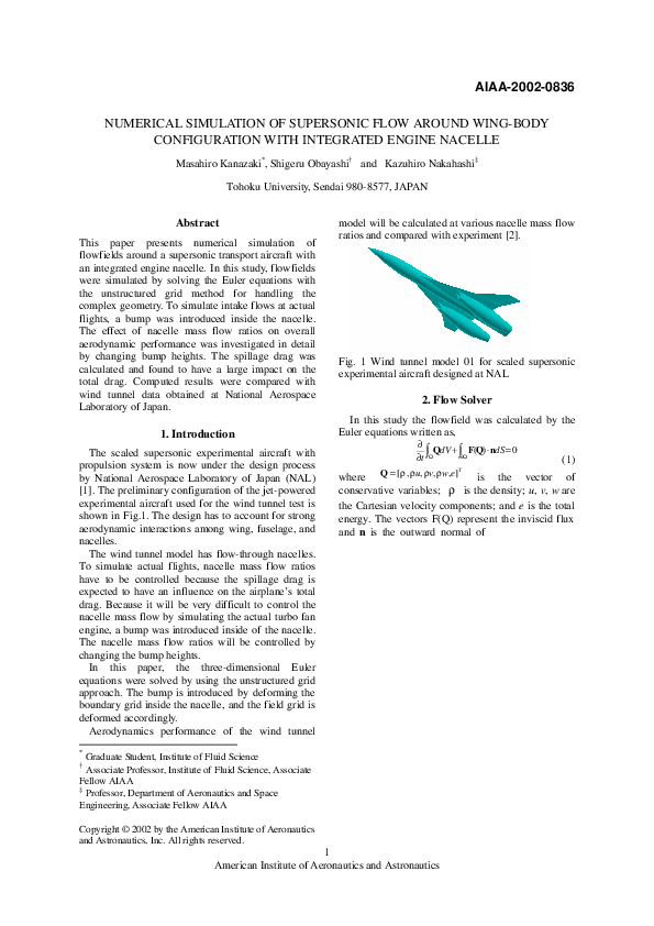 (PDF) Numerical Simulation of Supersonic Flow around Wing-Body Configuration with Integrated ...