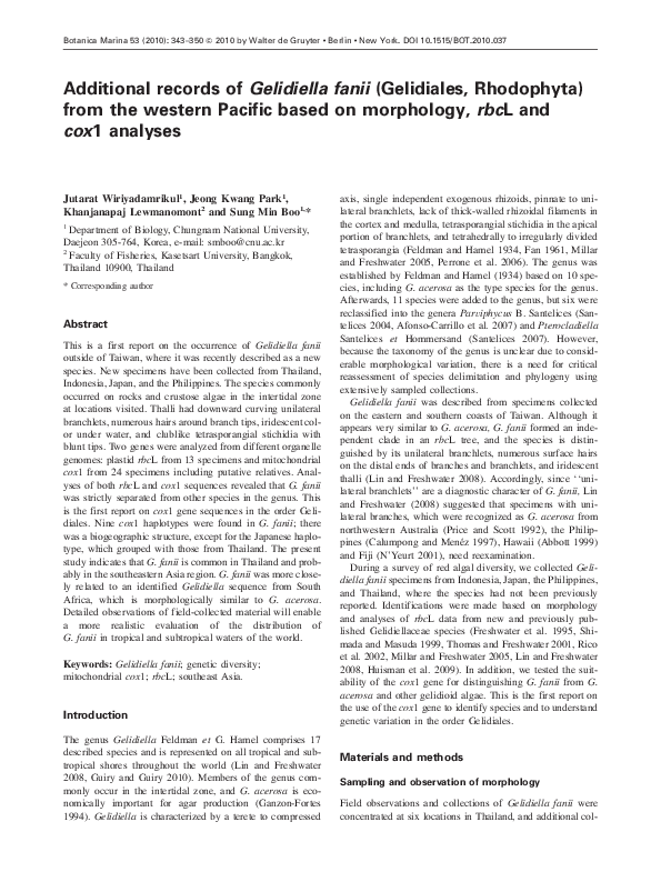 (PDF) Additional records of Gelidiella fanii (Gelidiales, Rhodophyta ...