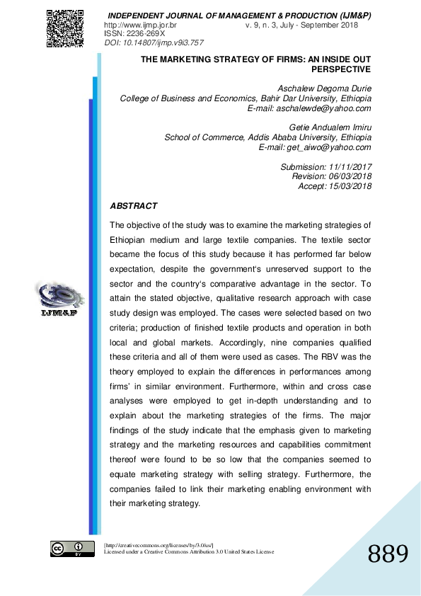 (PDF) The marketing strategy of firms: an inside out perspective