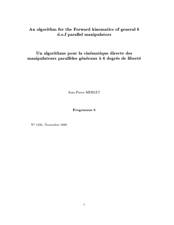 Pdf An Algorithm For The Forward Kinematics Of General Parallel Manipulators