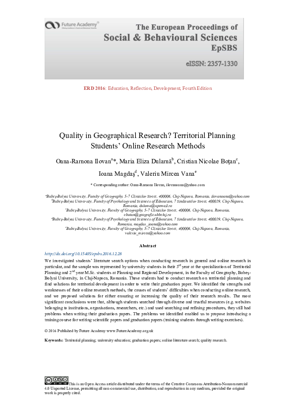 (PDF) Quality in Geographical Research? Territorial Planning Students ...